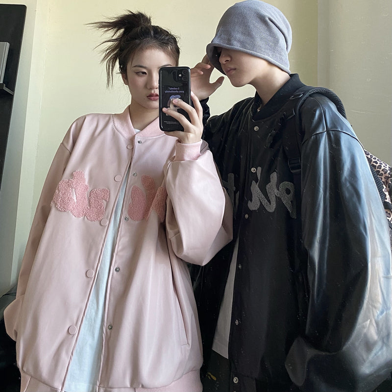 Mage Faux Letters Leather Jacket